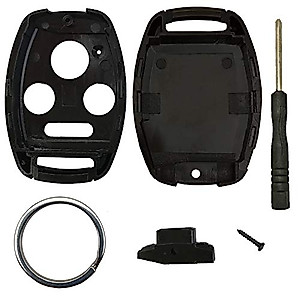 Key Fob Shell Fits Honda 2003-2012 Accord / 2006-2013 Civic EX / 2009-2015 Pilot /2005-2006 CR-V Keyless Entry Remote Case Car Key Cover Accessories with Screwdriver & Keyring (3+1 Button, Black)