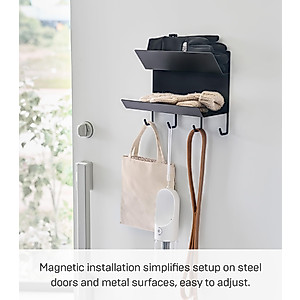 Yamazaki Home Tower Magnetic 2-Tier Entryway Organizer - Storage for Gloves and Hats with Hooks for Keys and Bags - Steel