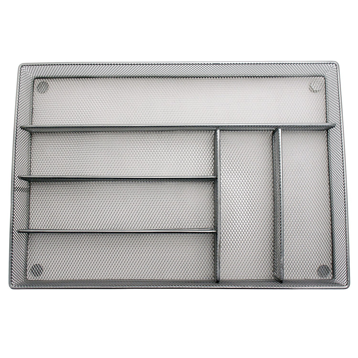 Mesh Large Cutlery Tray with Foam Feet - 6 Compartments - Kitchen Organization/Silverware Storage Utensil Flatware Tray