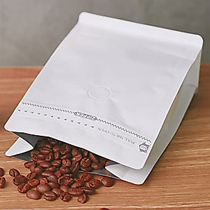 50 Count 32oz/1kg White Kraft Paper Coffee Bags - High Barrier Aluminium Foil Liner - Flat Bottom Coffee Pouches with Degassing Valve, Food Storage Bags with Rsealable Zipper & Easy Open Tape (50pcs, 32oz/1kg)