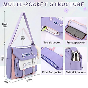 Aesthetic Messenger Bag with Stuffed Pendant and Pins Kawaii Crossbody Bag for Women nylon Messenger Bag Japanese Ita Bag Casual Shoulder Bag