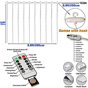 LED Fairy Curtain Lights,Remote Control Hanging Lights,Bedroom Party Wedding Decoration,Home Decor Lighting,Indoor Outdoor Christmas Halloween (300Led - Warm White)