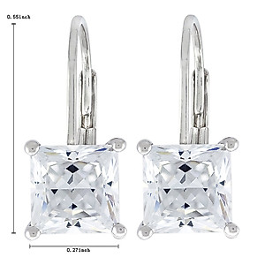 Amazon Essentials Platinum Plated Sterling Silver Princess Cut Cubic Zirconia Leverback Earrings (5.5mm), (previously Amazon Collection)
