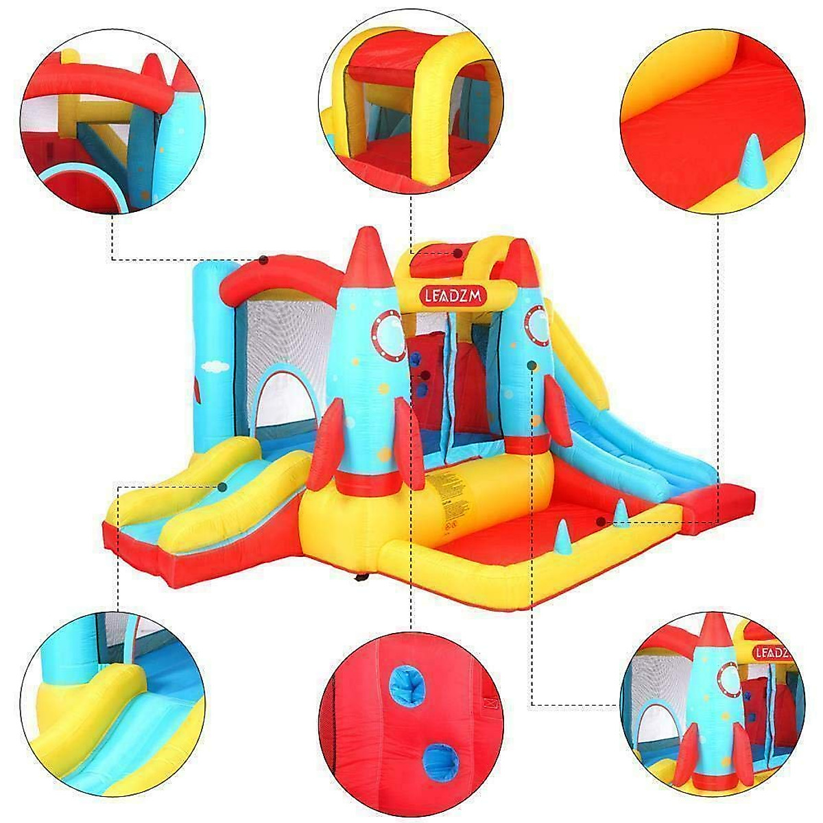 Inflatable Bounce House,Kids Castle Jumping Bouncer with Slide, for Outdoor and Indoor for Kids Summer Garden Water Party (Rocket,with Inflator)