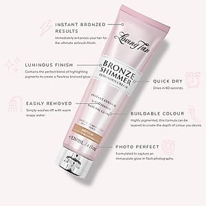 Loving Tan Bronze Shimmer Luminous Cream, Medium - Streak Free, Natural Looking, Instant Sunless Tanner - 6+ Self Tanning Applications per Tube, Cruelty Free - 4 FL Oz