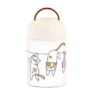 CUPADA Cute Cat Fish Food Jar, Funny Kittens Insulated Hot Food Jars Vacuum 17OZ with Folding Spoon for Work Trip Picnic Camping