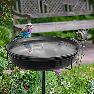 AUHOKY Freestanding Birdbaths Bowl for Outdoor, Lightweight Detachable Outdoor Bird Bath with Sturdy Metal Stake, Adjustable Birdfeeder for Garden Patio Yard Lawn Decoration (Black)