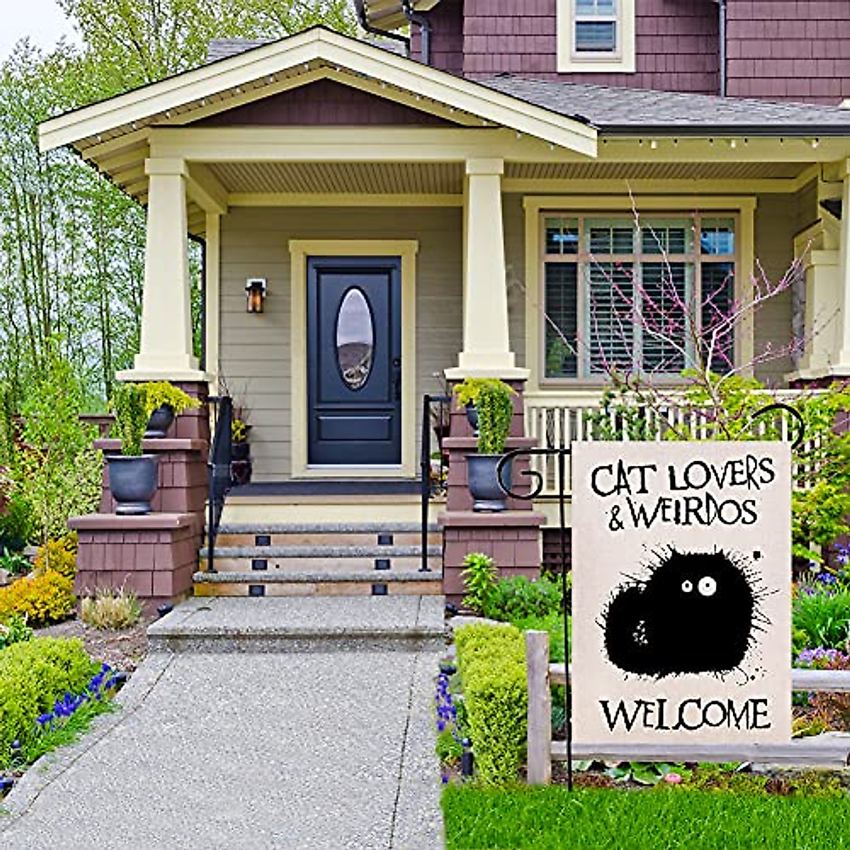 Welcome Cat Lovers and Weirdos Garden Flag Vertical Double Sided Summer Fall Yard Outdoor Decoration 12.5 x 18 Inch