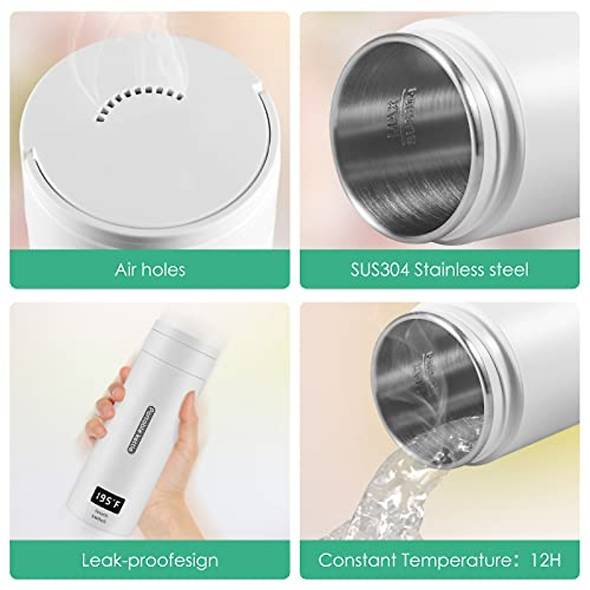 𝗨𝗽𝗴𝗿𝗮𝗱𝗲𝗱 Travel Portable Electric Kettle,380ML Small Mini Coffee Tea Kettle,One Cup Hot Water Maker with Auto Shut-Off,304 Stainless Fast Water Boiler with Four-Speed Temperature Adjustment