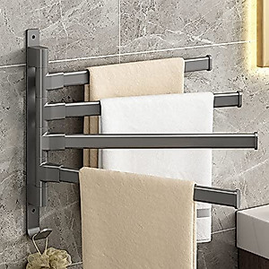 Matte Black Swivel Towel Bar, Wall Mounted Bathroom Towel Rack Well Structured Rustproof with Auxiliary Sticker for Corridor for Lobby (5 Arms)