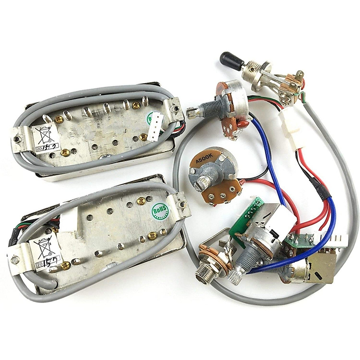 1 Set ProBucker Alnico Bridge&Neck Pickups with Pro Wiring Harness Pots&3 Way Switches for Electric Guitar Chrome(Cream Ring)