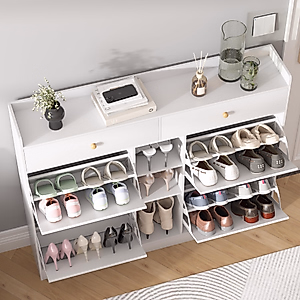 DEYAOPUPU Shoe Cabinet for Entryway,Shoe Rack Storage Organizer with Drawers,Freestanding Modern Shoe Storage Cabinet,White