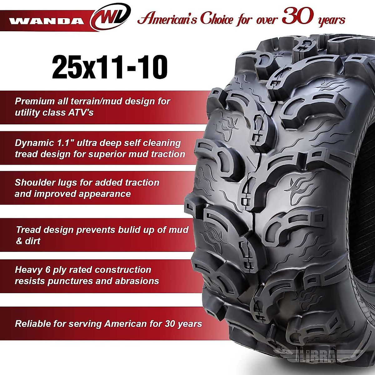 WANDA 2 Premium UTV ATV Tires 25x11-10 25x11x10 Super Mud Snow 6PR P375-10216