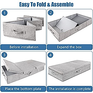 Supowin Underbed Storage Containers 3 Pack, Large Under Bed Storage Bins with Lids, Foldable Sturdy Under the Bed Storage Drawer for Organizing Clothes, Shoes, Blankets, Pillows-Grey