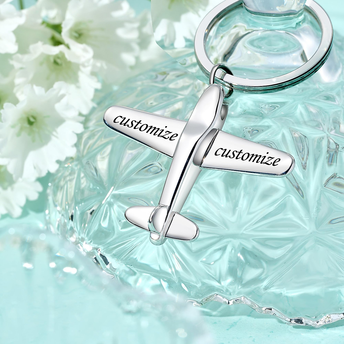 Fanery Sue Custom Airplane Keychain Personalized Key Chains 3D Engraved with Names Stainless Steel Flight Attendant Essentials Gifts for Airplant Retirement Party Travel Birthday Christmas