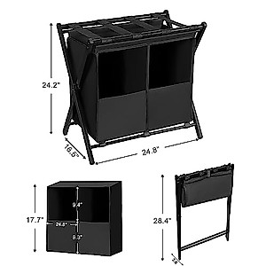 Yifeel Luggage Rack with Storage Bags, Pack of 2, Foldable Steel Frame Suitcase Stand for Guest Room, Bedroom Black, Hotel JLR002B2