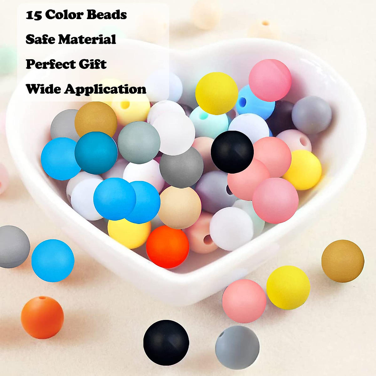 100 Pieces 15mm Round Silicone Beads DIY Necklace Bracelet Beads Set for Crafts Bracelet Jewelry