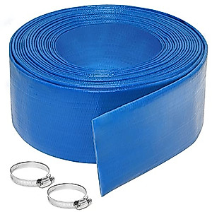 Gonioa 2 inches x 25 FT Heavy-Duty PVC Swimming Pool Backwash Hose, Reinforced Discharge Hose with Clamp for Swimming Pools, Blue