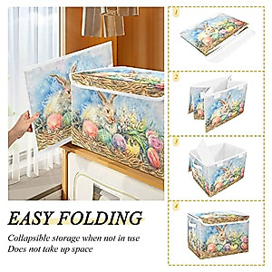 Kigai Easter Egg Storage Basket with Lid Collapsible Storage Bin Fabric Box Closet Organizer for Home Bedroom Office 1 Pack