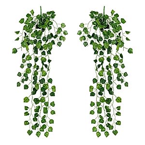 Yatim 90 CM Glabrous Grape Ivy Vine Artificial Plants Greeny Chain Wall Hanging Leaves for Home Room Garden Wedding Garland Outside Decoration Pack of 2