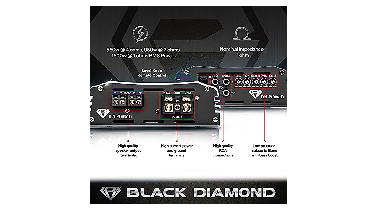 BLACK DIAMOND 1500W Amp & Two 12" Subwoofers - Get Deep Bass