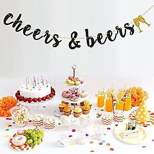 INNORU Cheers & Beers Banner, Black Glitter Cheers to 2023 Banner, Happy New Year, Happy Birthday, Wedding, Bachelorette, Engagement, Graduation Party Decorations