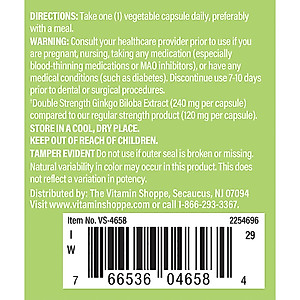 Double Strength Ginkgo Biloba Extract a" Memory & Circulatory Support a" 240 MG (60 Vegetable Capsules)