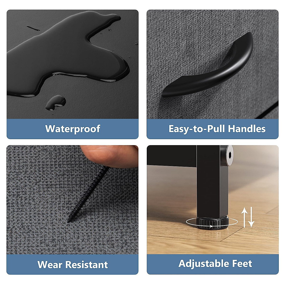 Dresser for Bedroom, Tall Storage Drawers, Fabric Storage Tower with 8 Drawers, Chest of Drawers with Fabric Bins, Sturdy Metal Frame, Wood Tabletop for Kids room, Closet, Entryway, Nursery, Grey