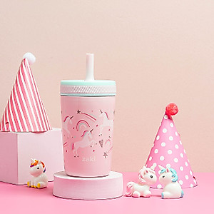 Zak Designs Kelso Toddler Cups For Travel or At Home, 12oz Vacuum Insulated Stainless Steel Sippy Cup With Leak-Proof Design is Perfect For Kids (Fanciful Unicorn)