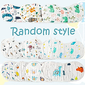 GROBRO7 5Pcs Baby Muslin Burp Cloths Burping Bids for Baby Cotton 6 Layers Extra Absorbent Machine Washable Soft Large Cartoon Face Towels Nursery Gift Gentle for Newborn Girls Boys 9x23inch