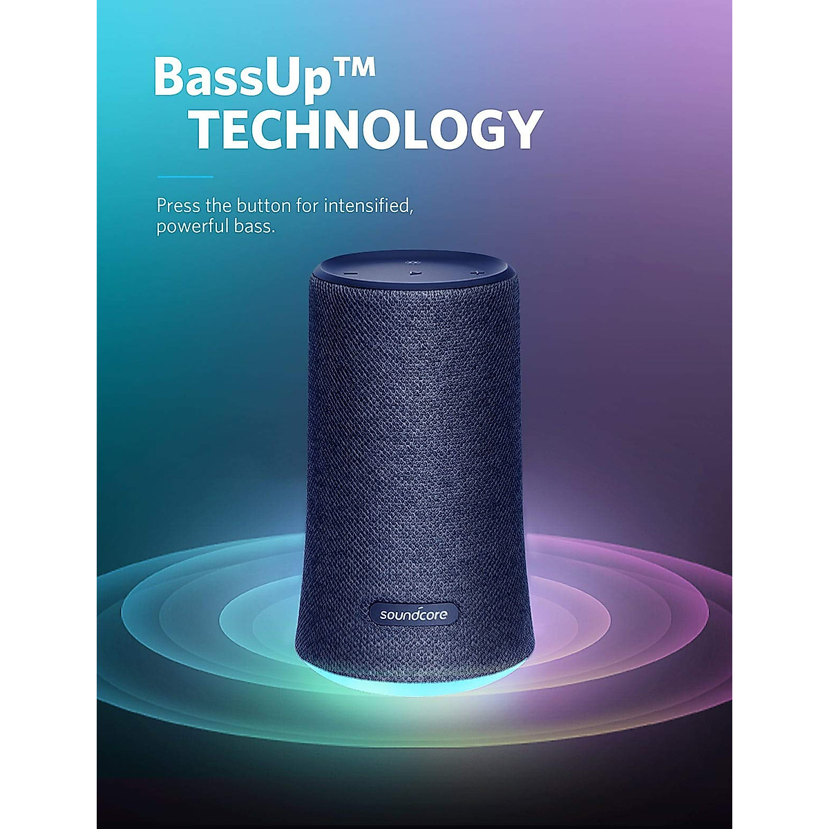 Bluetooth Speaker, Soundcore Flare Wireless Speaker by Anker, Portable Party Speaker with 360° Sound, Enhanced Bass, Ambient LED Light, IP67 Dustproof & Waterproof, and 12H Battery Life—Blue (Renewed)