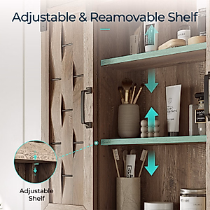 LINSY HOME Bathroom Wall Cabinet, 31“W Farmhouse Medicine Cabinet with Sliding Barn Door and Adjustable Shelves, Storage Cabinet Wall Mounted for Bathroom, Kitchen, Brown