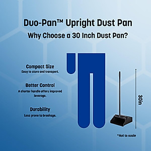 Carlisle FoodService Products Duo-Pan Upright Dust Pan with Serrated Yoke for Home, Restaurants, Kitchen, Lobby, And Office, Plastic, 30 Inches, Black