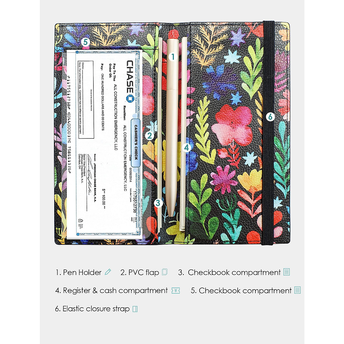 Zreal Checkbook Cover for Men & Women, Premium Vegan Leather Checkbook Holder Slim Wallets for Top & Side Tear Duplicate Checks with RFID Blocking (Flower)