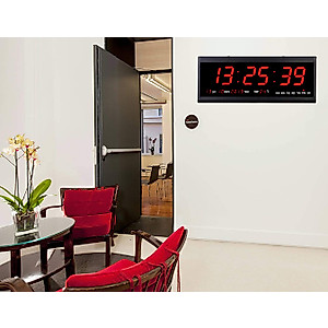 18.9 Inch Oversized LED Digital Wall Clock Large Display with Indoor Temperature Date and Day of Week,Electric Wall Clock/Calendar Timer Home Decor -Red