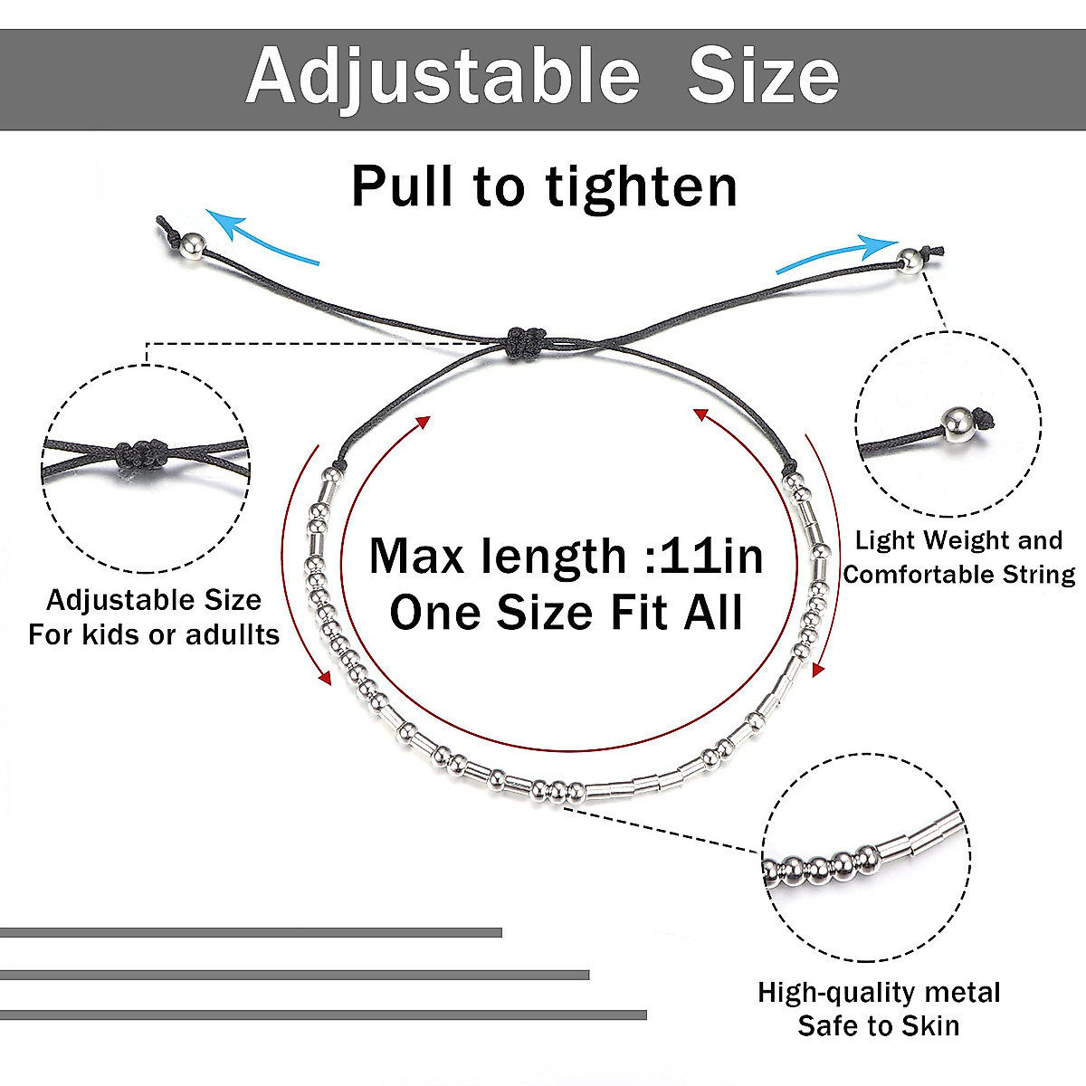 Jewenova Fuck Cancer Morse Code Bracelet for Women Men Beads on Silk Cord Friendship Bracelet Best Friend Bracelet Inspirational jewelry for Her with Meaning Card