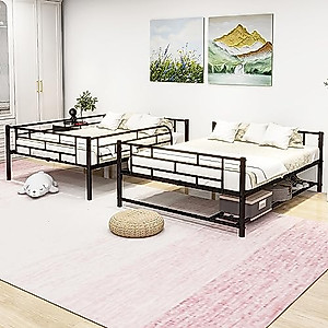 DNYN Full Over Full Bunk Bed with Under-Shelf & Ladder for Kids,Adult,Convertible Metal Bedframe,Perfect for Dorm,Bedroom,Guest Room,No Box Spring Needed, Black