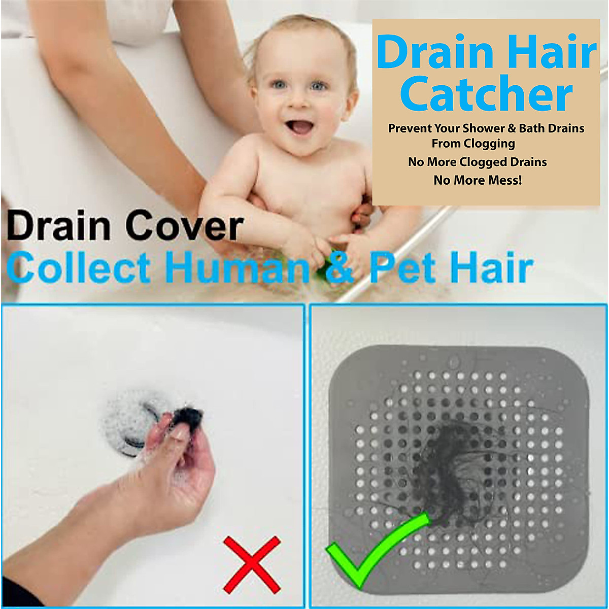 ZAYNYX 2 Pack Hair Catcher Shower Drain is Hair Stopper for Shower Drain Easy to Install Tub Drain Hair Catcher with 4 Suction Cups Suits for Bathroom Bathtub Kitchen (Black and Black)