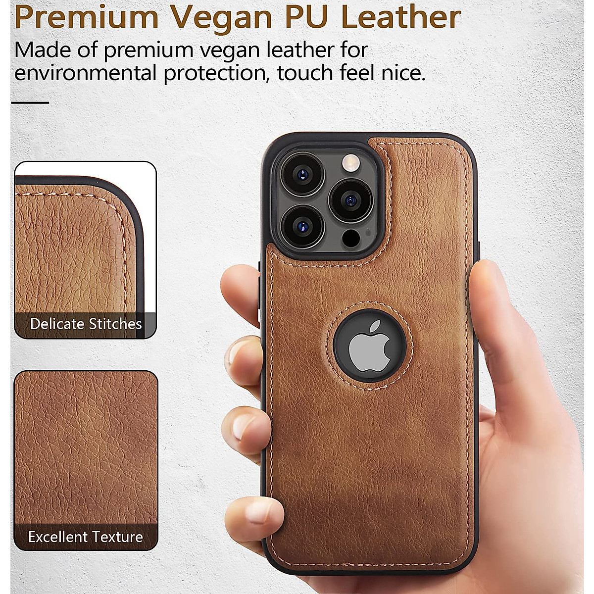 TRUIRON for iPhone 14 Pro Case Luxury Leather Logo Visible Vintage Ultra Slim Protective Cover 2022 6.1 Inch (Brown)