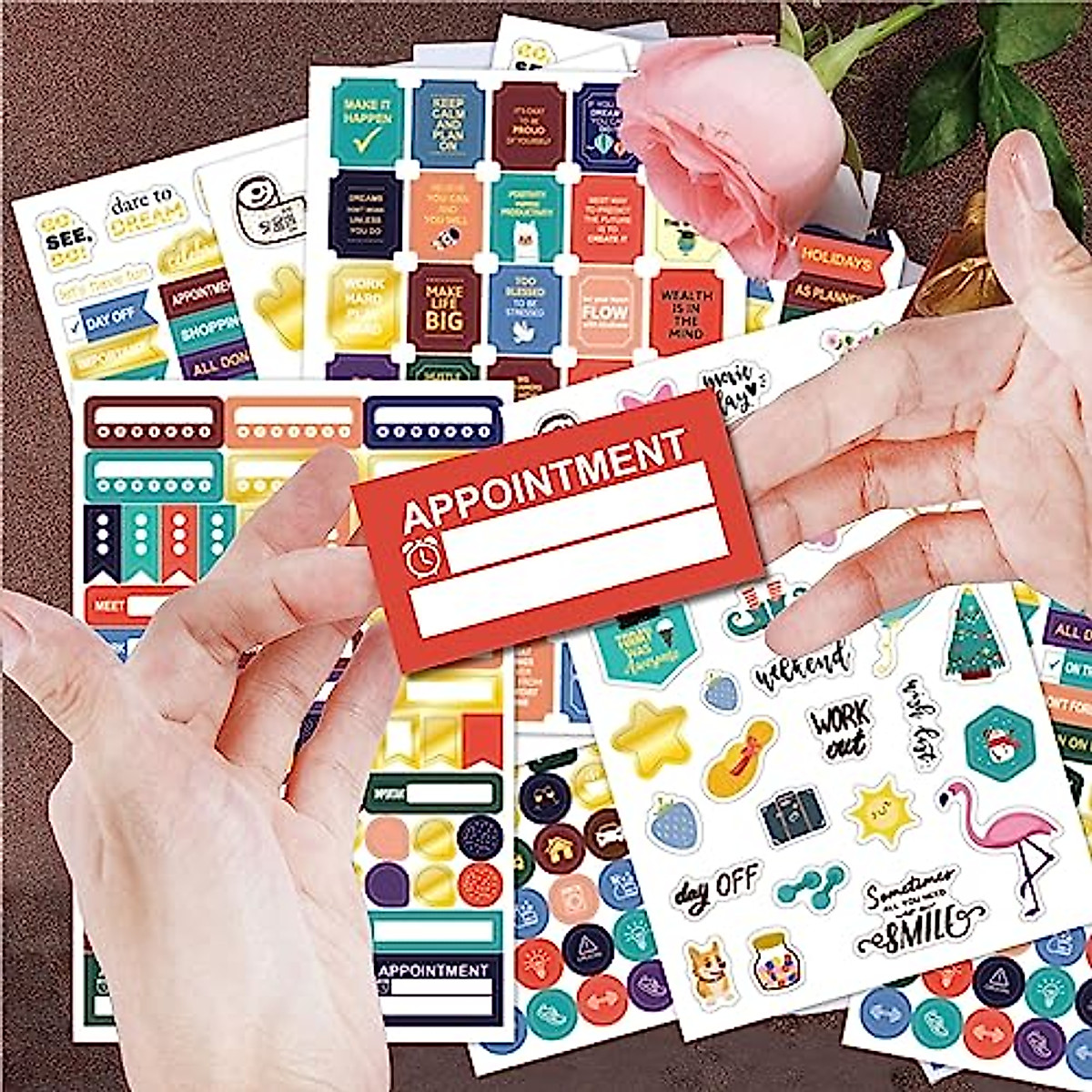 Daily Planner Stickers Inspirational Planning Stickers 4 Sheets 206Pcs Writeable Productivity Stickers Ideal for Business Notes Meetings,Calendars,to Do List