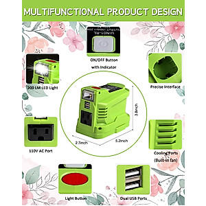 TPDL Portable Power Inverter Generator 150 Watt for Ryobi 18V Battery - Invert DC 18V to AC 110~120V Outlet with Dual USB 5V 2.4A Ports & LED Light - Modified Sine Wave Mobile Power Supply