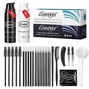 Lomansa Eyelash Color Kit, Black Lash Color Kits, Instant Hair Color with Natural Effects 15ml Keratin Voluminous Coloring with Complete Tools for Salon Home DIY