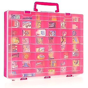 Plastic Toy Storage Case Compatible with Mini Brands Collector Toys, Shopkins, Real Littles, and LOL Surprise Series 1, 2, 3, 4, Collectible Compartments for Miniatures, Travel Friendly (Pink)