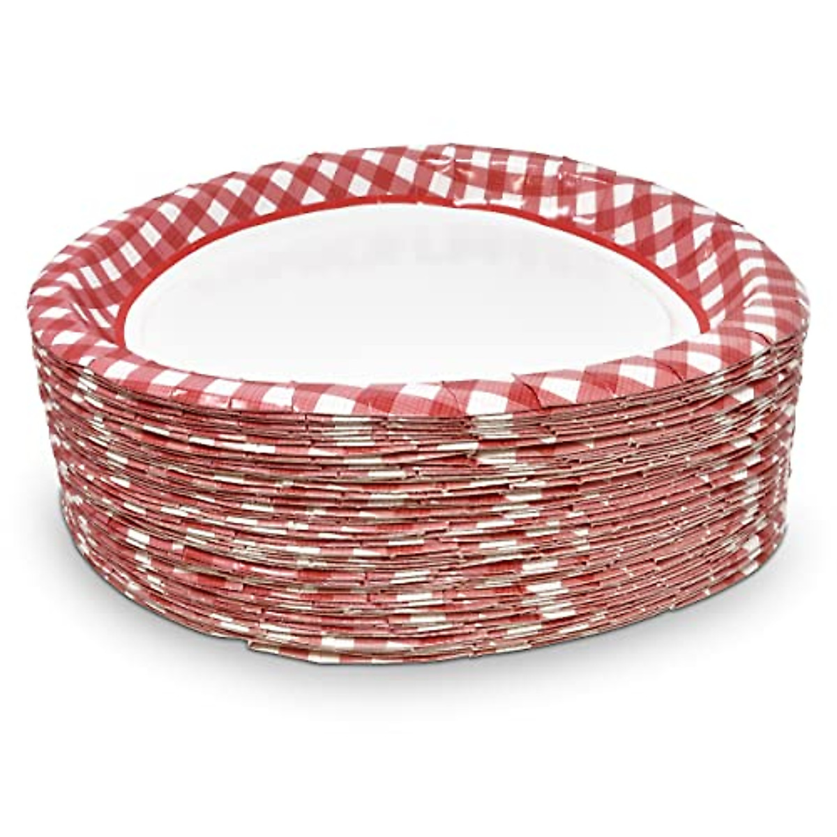 50 Gingham Oval Plates Paper 10" x 12" Summer Picnic BBQ Party Supplies Red and White Checkered Gingham Large Disposable Platter for Barbecue Burger Cookout Serving Tray Baby Shower Birthday Tableware