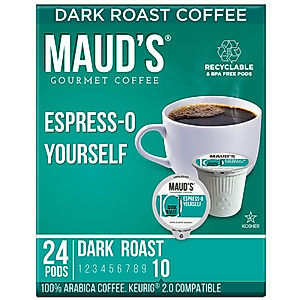 Maud's Espresso Dark Roast Coffee Pods, 24 ct | Espress-O Yourself Coffee | 100% Arabica Dark Roast Coffee | Solar Energy Produced Recyclable Pods Compatible with Keurig K Cups Maker