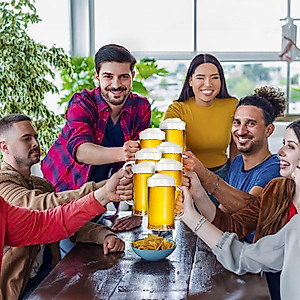 ZEAYEA Set of 6 Plastic Beer Mug, 16 oz Acrylic Beer Drinking Cups with Handle, Clear Reusable Beer Stein Glasses for Party Bar Home Hotel Whiskey Juice Cocktail Beverages