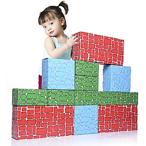 WishaLife Cardboard Blocks,40pcs Building Blocks Extra-Thick Jumbo Stackable Bricks in 3 Size for Toddlers Kids