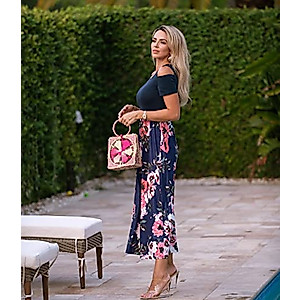 STYLEWORD Womens 2023 Fashion Summer Floral Wedding Guest Maxi Long Dress with Pocket Cold Shoulder Casual(Floral04,L)