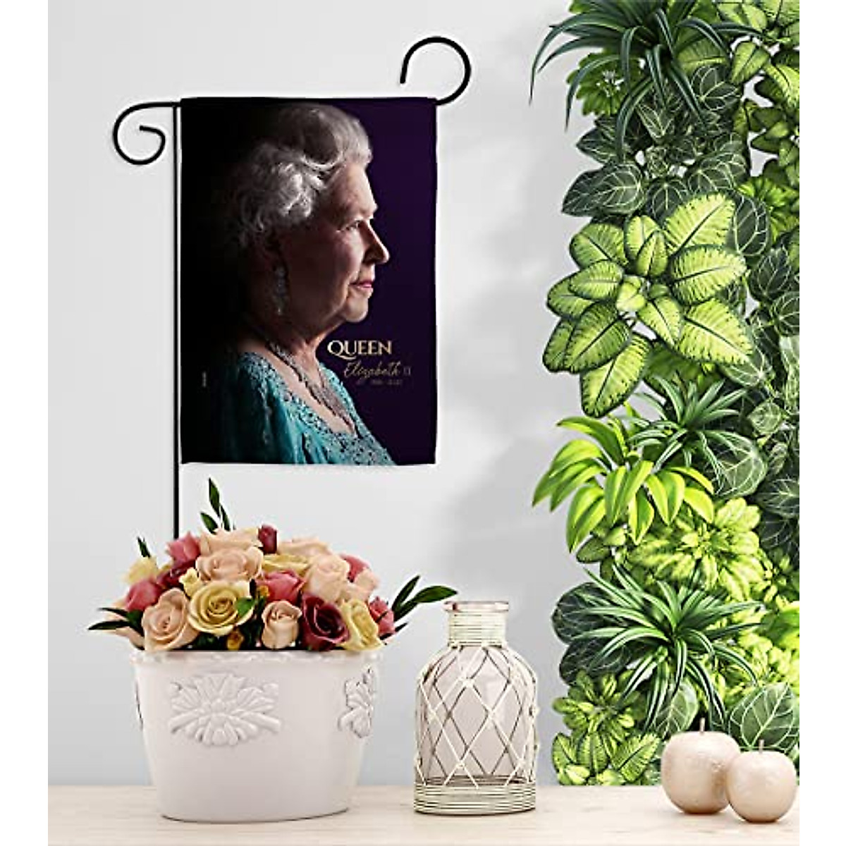 Queen Elizabeth II Flag - Set Wood Dowel Sweet Life Sympathy Remembrance Memorial Bereavement Love Support Emotion Postive - House Banner Small Yard Gift Double-Sided Made In USA 13 X 18.5