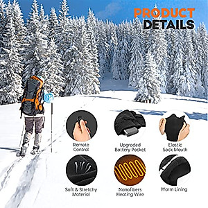 Velazzio Heated Socks for Men Women, Remote Control 4000mAh 3.7V Rechargeable Electric Heated Socks with 3 Heat Settings for Winter Sports (Black, Large)